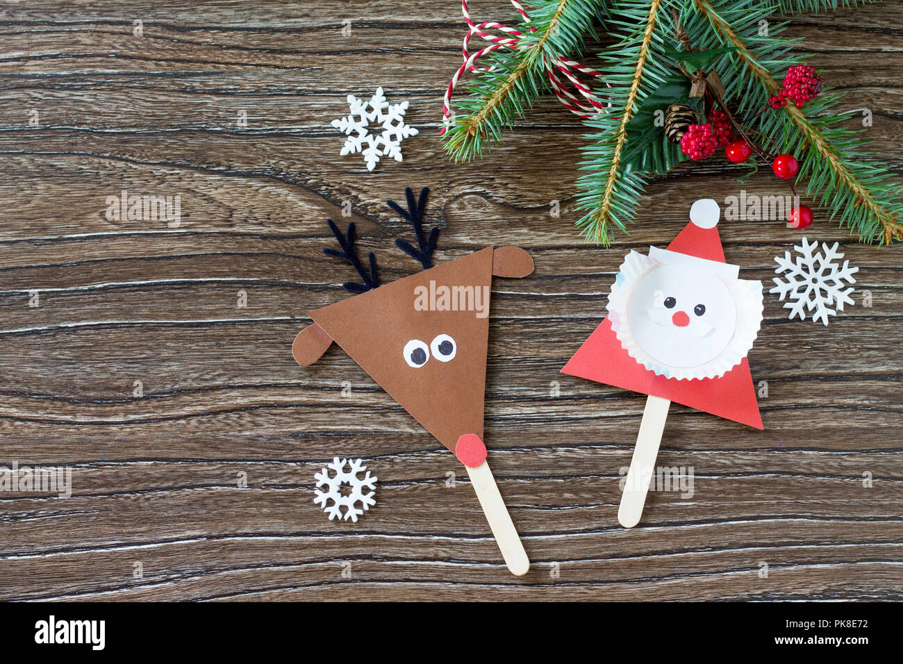 Santa and Reindeer stics puppets. Handmade. Project of children's ...