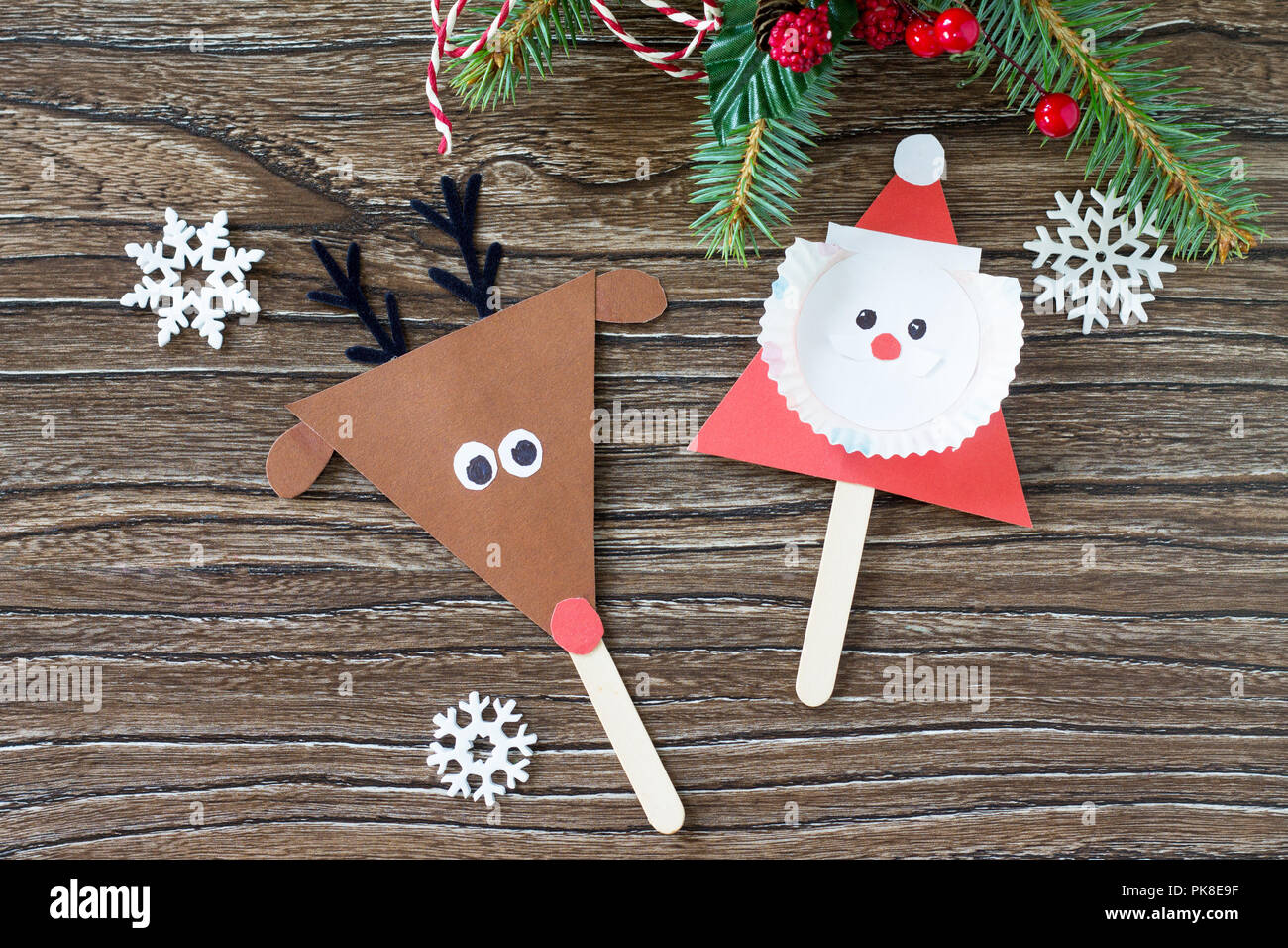 Santa and Reindeer stics puppets. Handmade. Project of children's ...