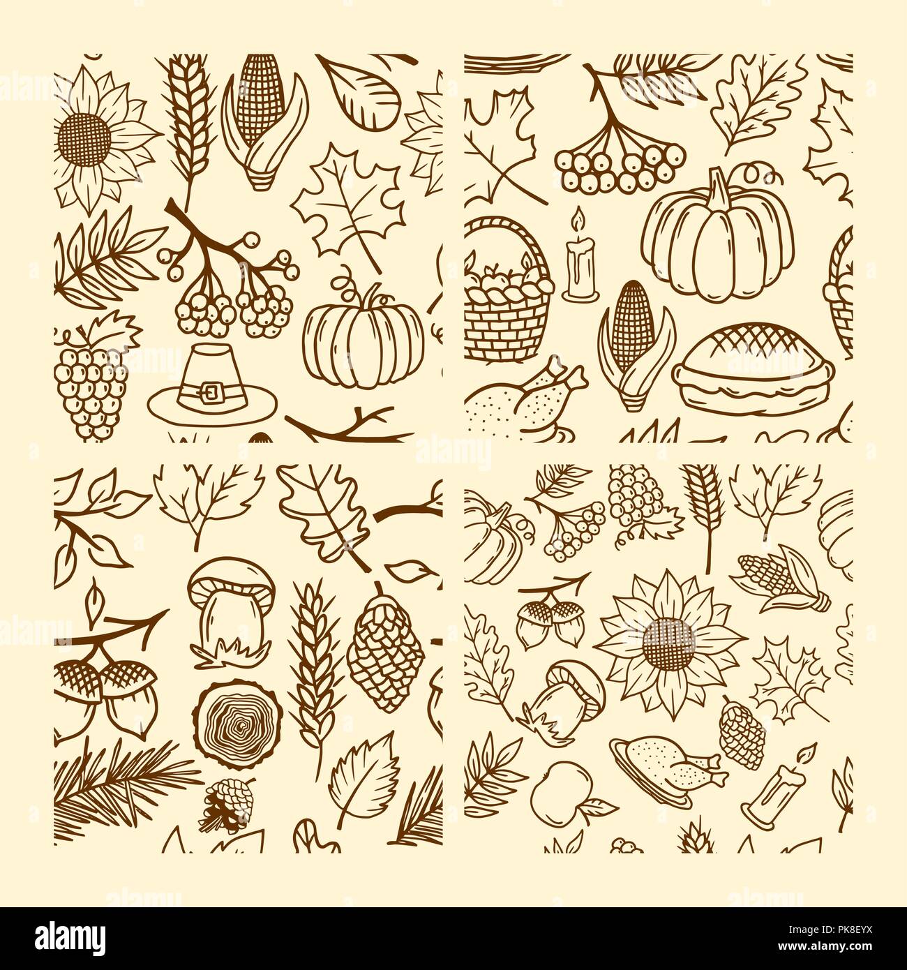 Set of seamless patterns of autumn elements of nature handmade ...