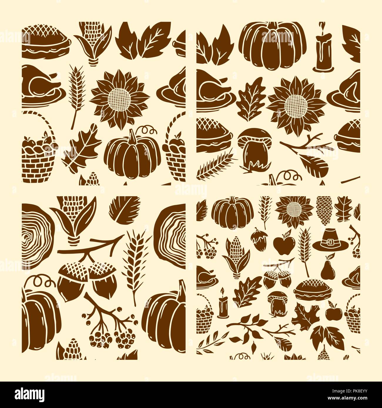 Set of seamless patterns of autumn elements of nature handmade ...