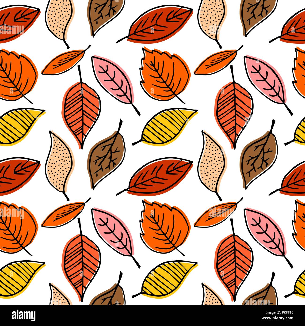 Set of seamless patterns of autumn elements of nature handmade ...