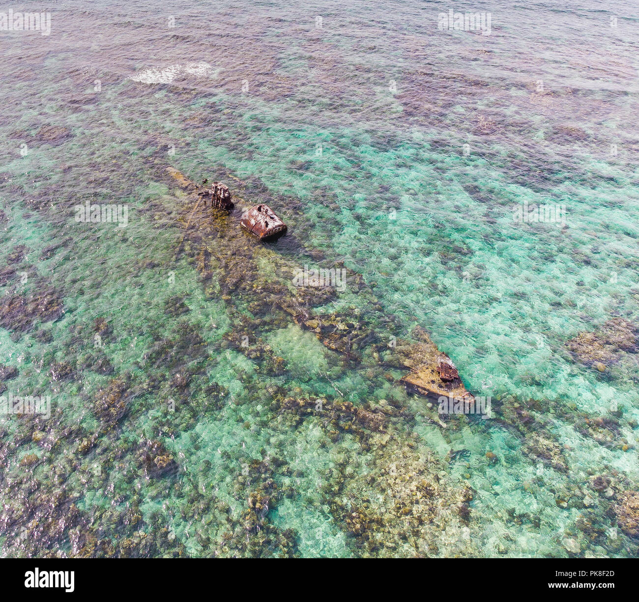 Shipwreck on Coral Reef in Caribbean Sea Stock Photo - Alamy