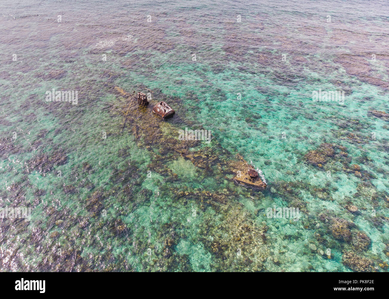 Shipwreck on Coral Reef in Caribbean Sea Stock Photo - Alamy