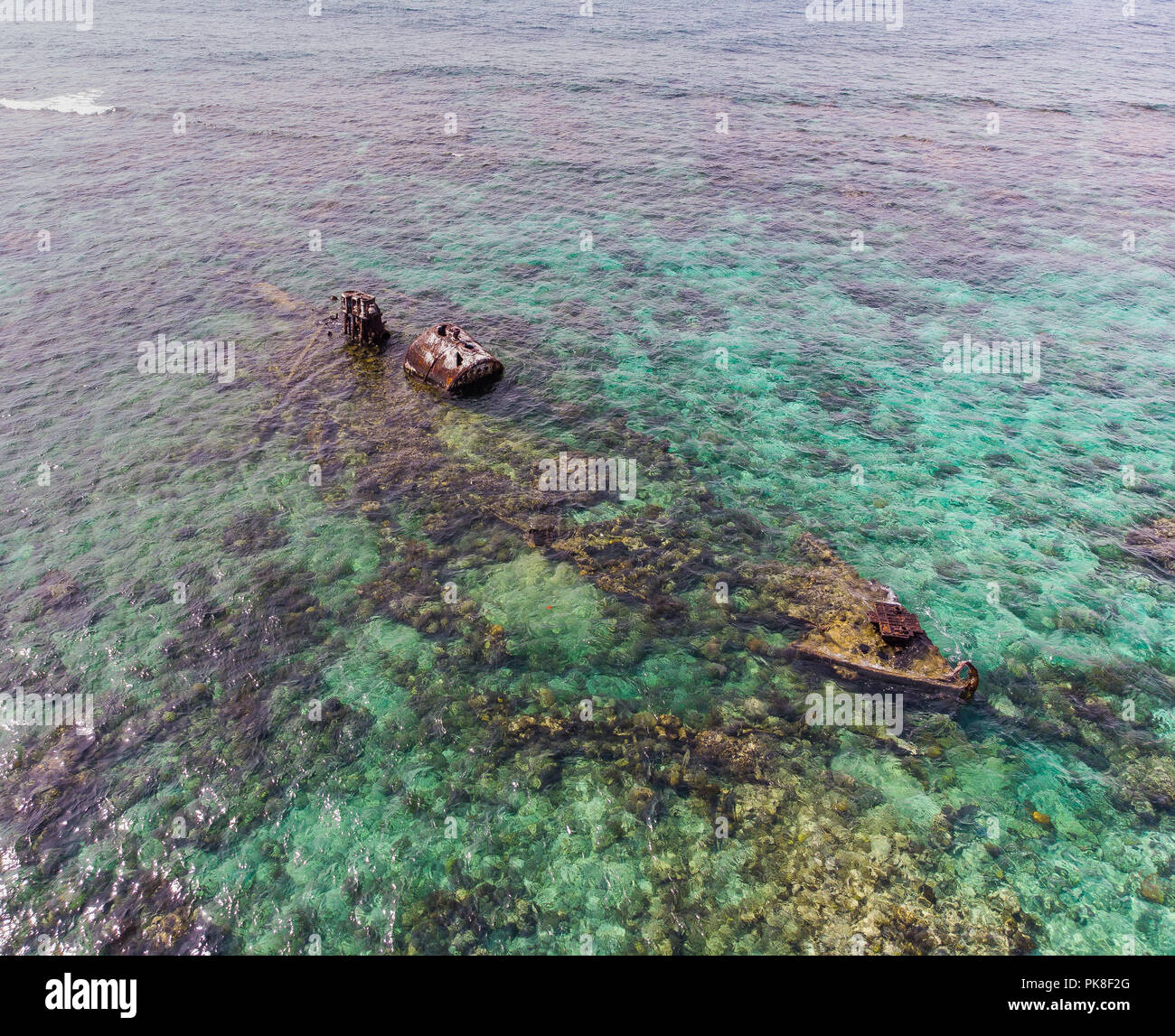 Shipwreck on Coral Reef in Caribbean Sea Stock Photo - Alamy