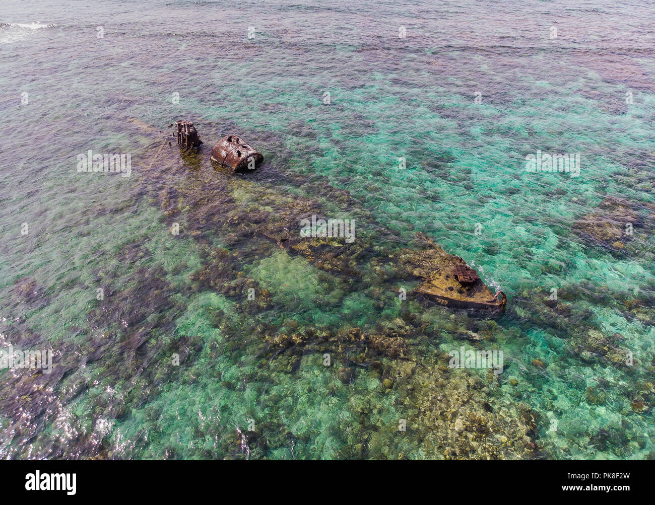 Shipwreck on Coral Reef in Caribbean Sea Stock Photo - Alamy