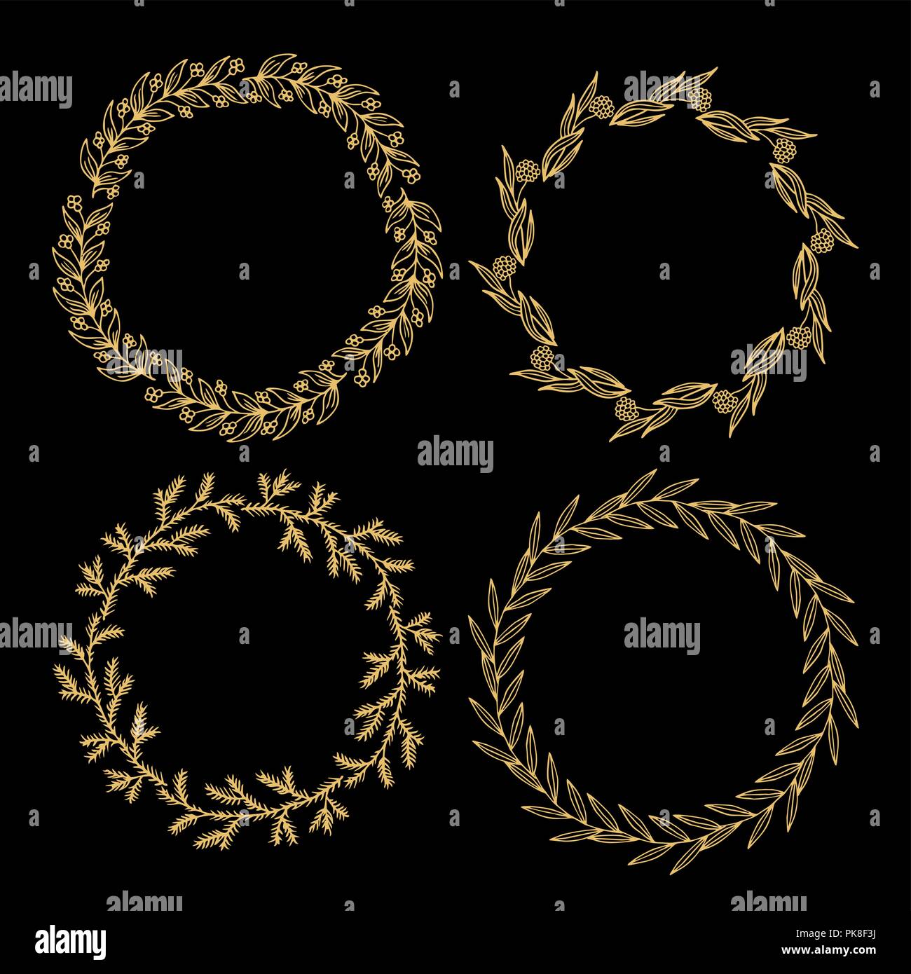 Hand drawn vector illustration - Laurels and wreaths. Design elements ...