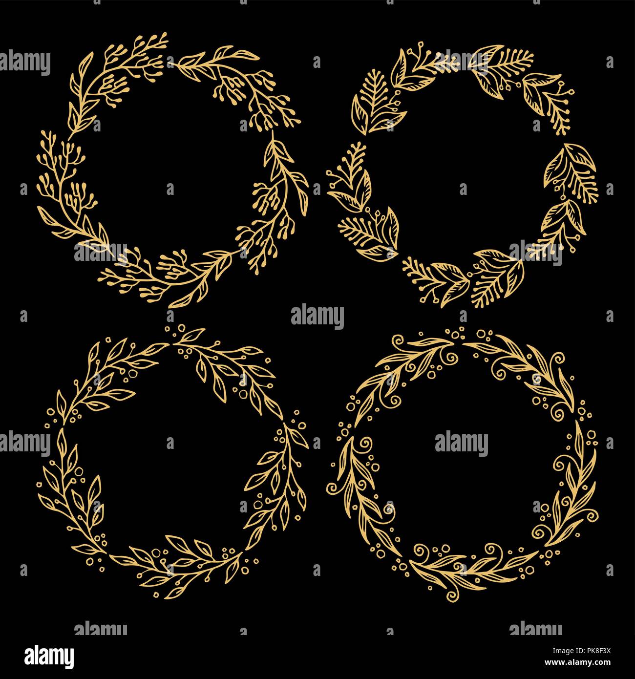 Hand drawn vector illustration - Laurels and wreaths. Design elements ...