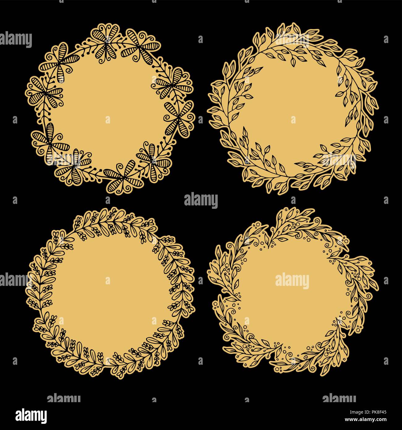 Hand drawn vector illustration - Laurels and wreaths. Design elements ...