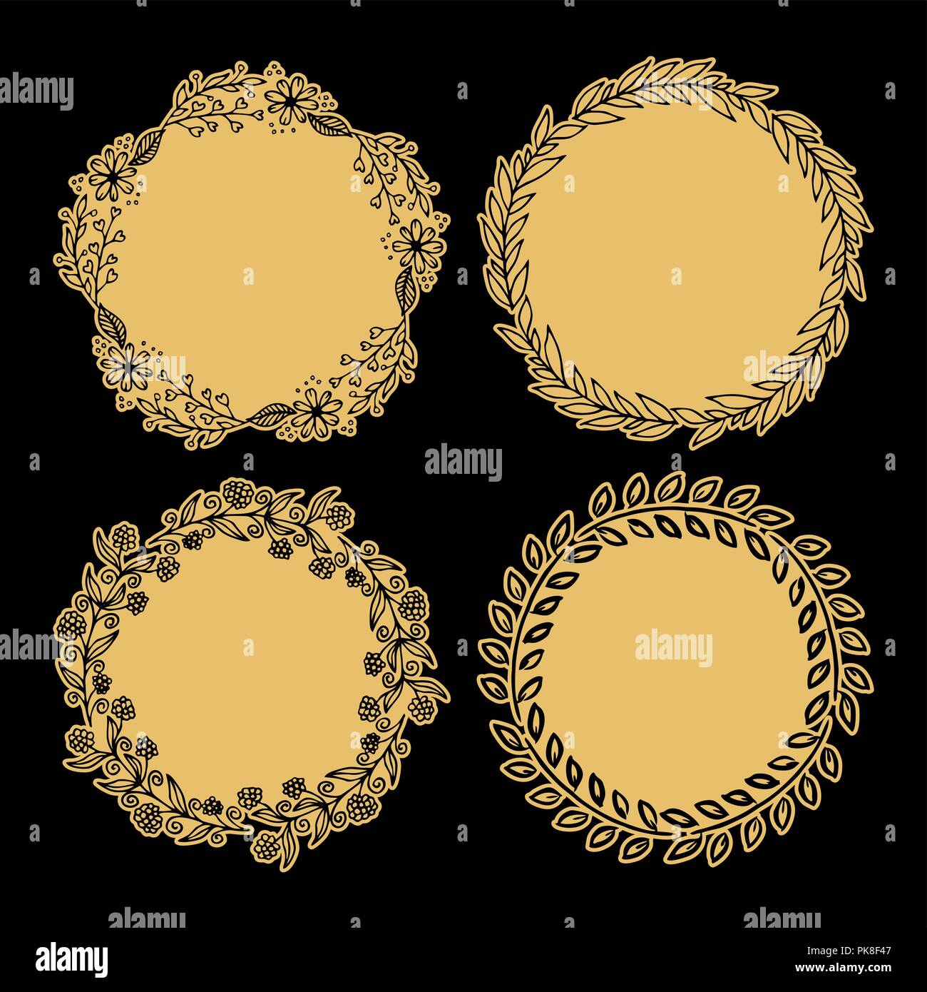 Hand drawn vector illustration - Laurels and wreaths. Design elements ...