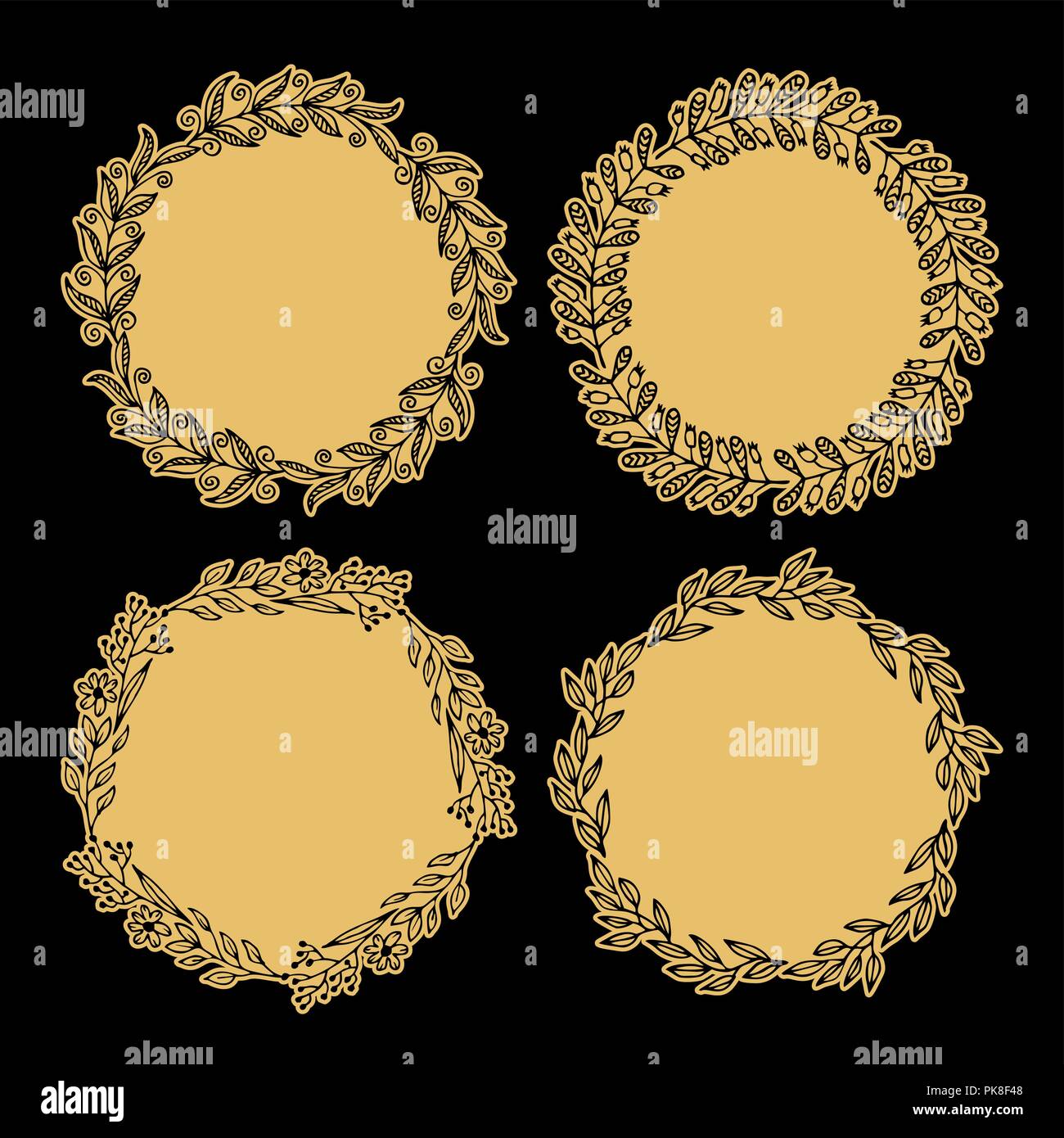 Hand drawn vector illustration - Laurels and wreaths. Design elements ...