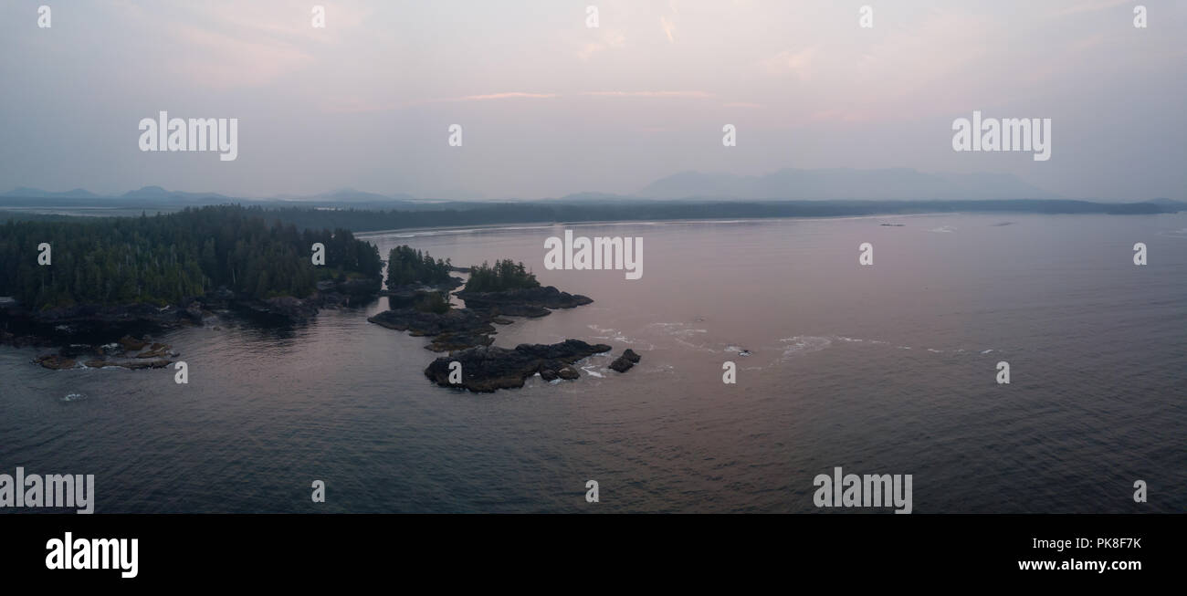 Aerial panoramic seascape view of Pacific Ocean Coast during a cloudy ...