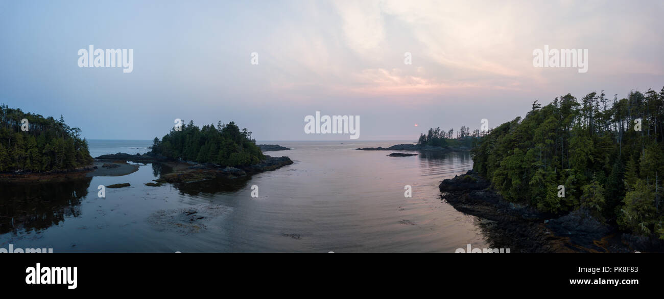 Aerial panoramic seascape view of Pacific Ocean Coast during a cloudy ...