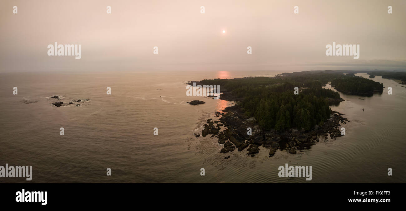 Aerial panoramic seascape view of the Pacific Ocean Coast during a ...