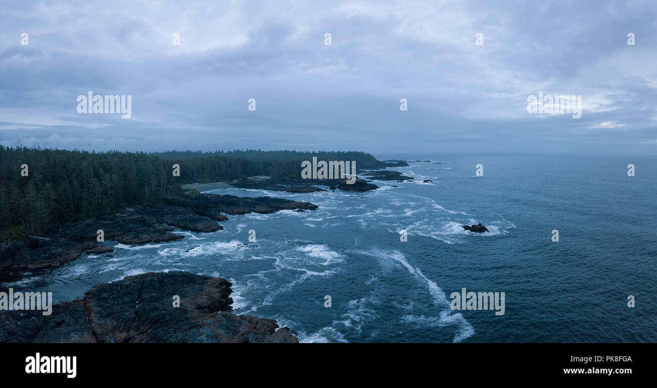 Aerial panoramic seascape view of the Pacific Ocean Coast during a ...