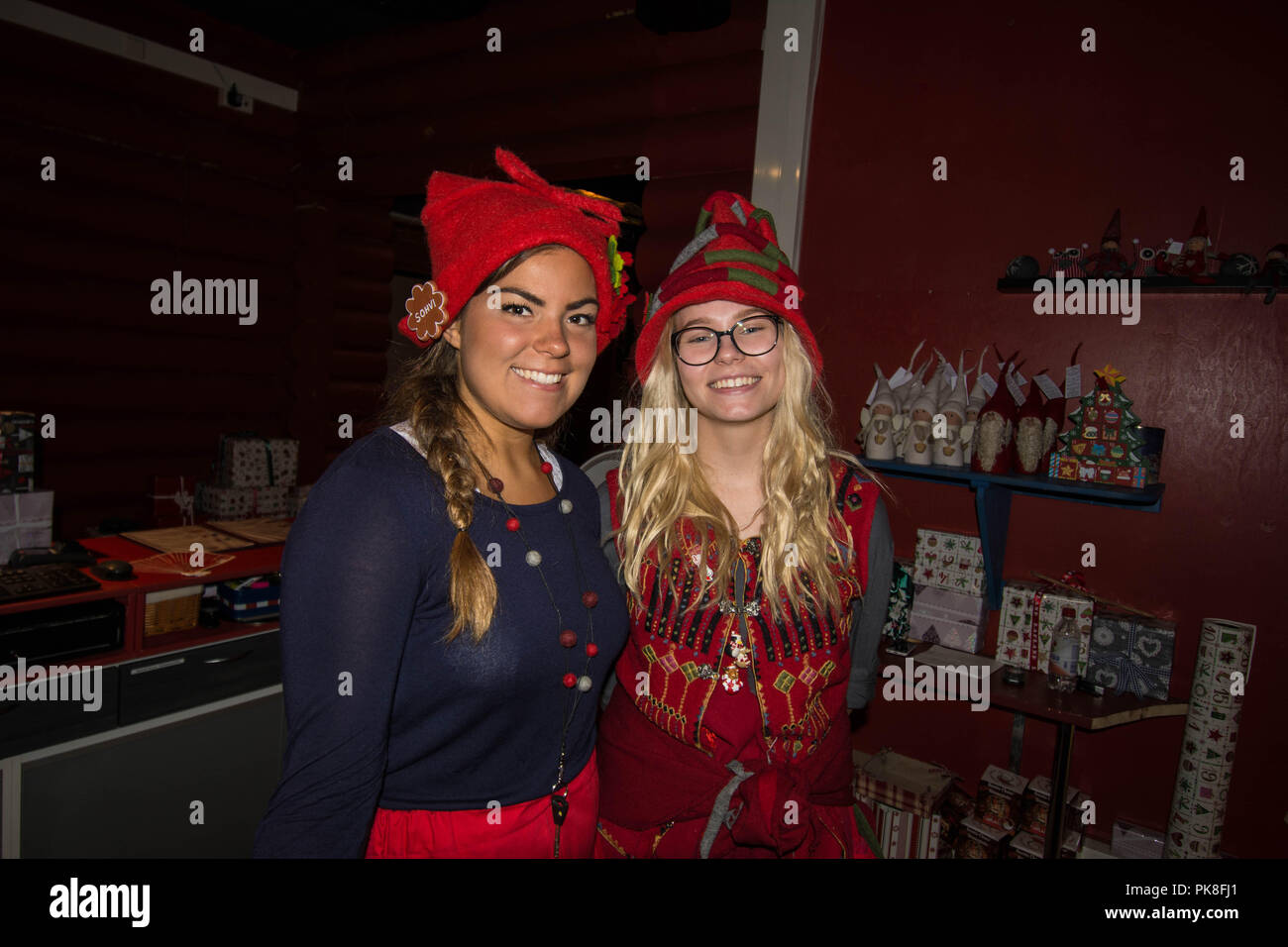 Santa Christmas Elf or elves in santas grotto in the Artic girls ...