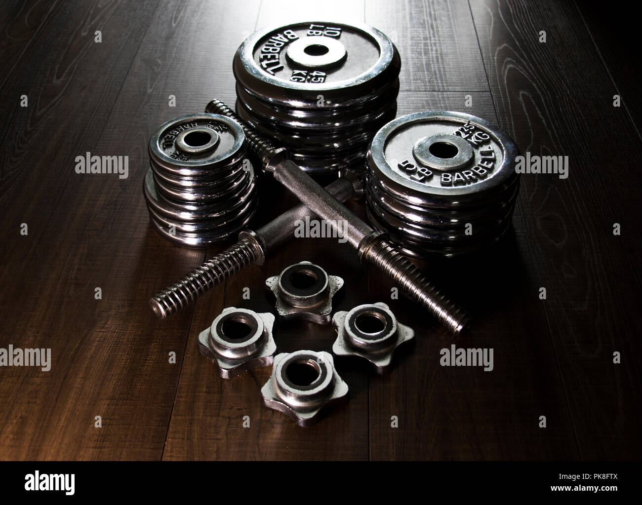 Home gym fitness equipment. Gym Weights and barbells Stock Photo - Alamy