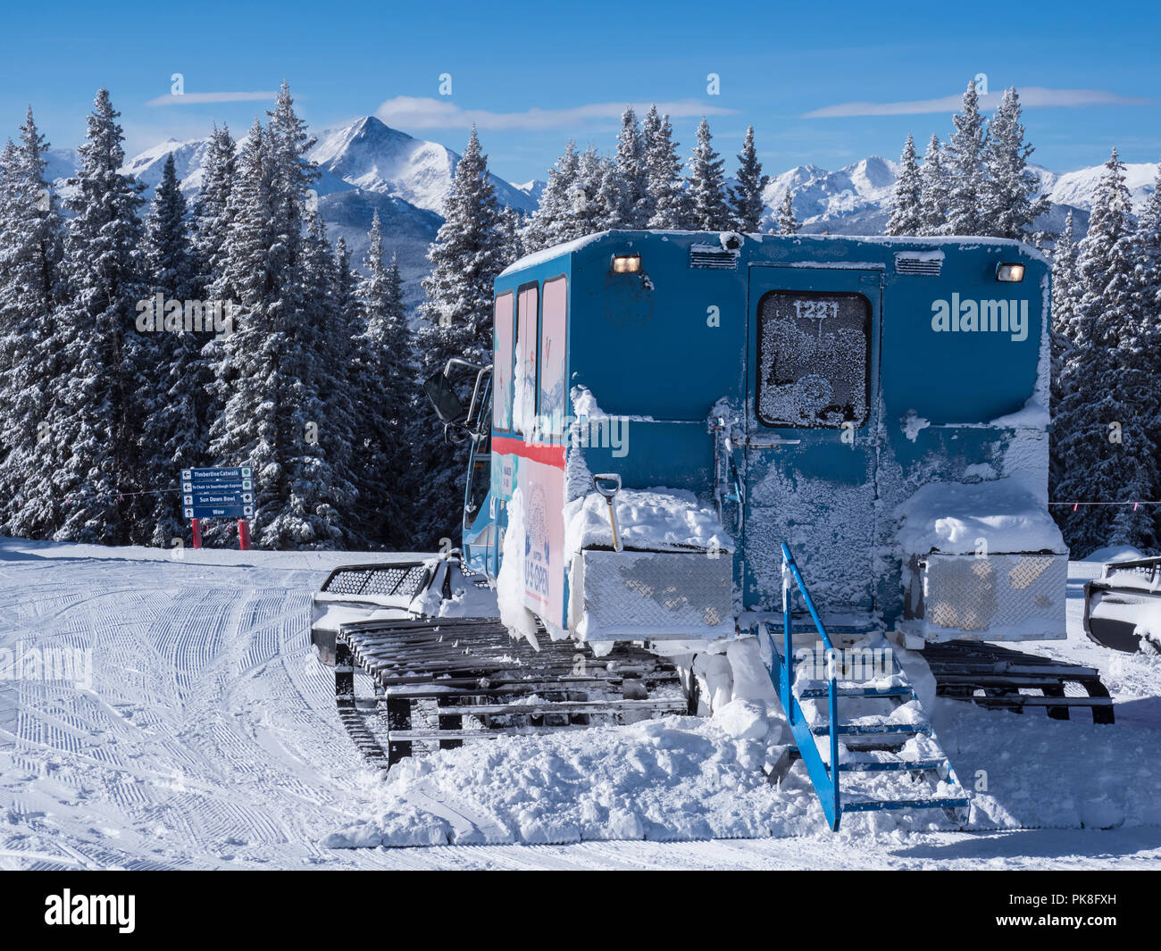 Snowcat beside Henry's Hut yurt, winter, Vail Ski Resort, Vail ...