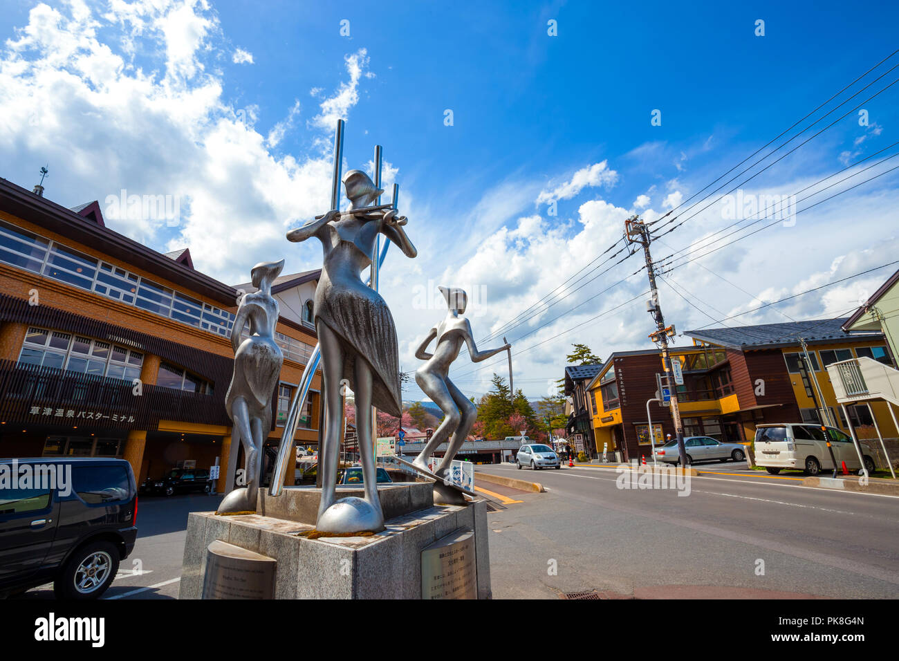 GUNMA, JAPAN - APRIL 27 2018: Modern art sculpture in front of Kusatsu ...