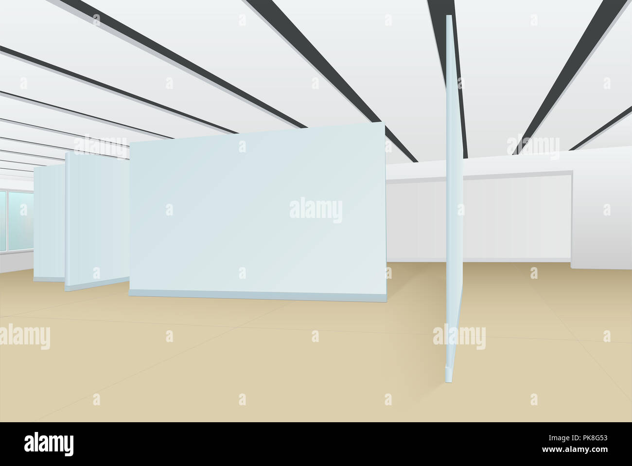 empty hall of the picture gallery with stands for paintings ...