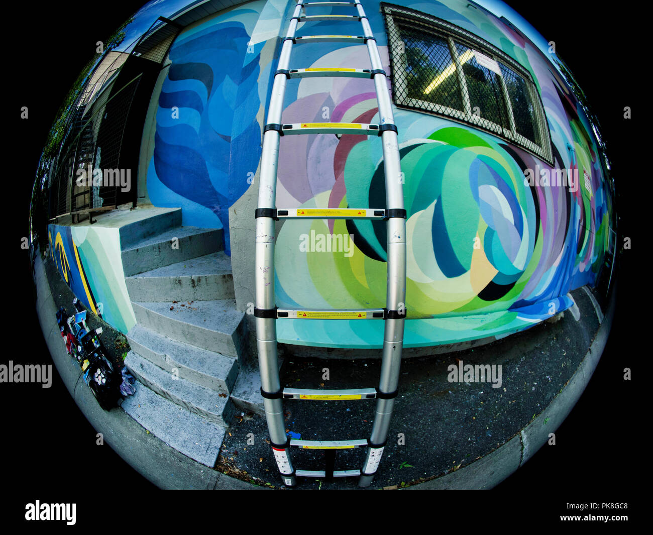 ladder & graffiti wall in Montreal, Quebec, canada, street art Stock ...