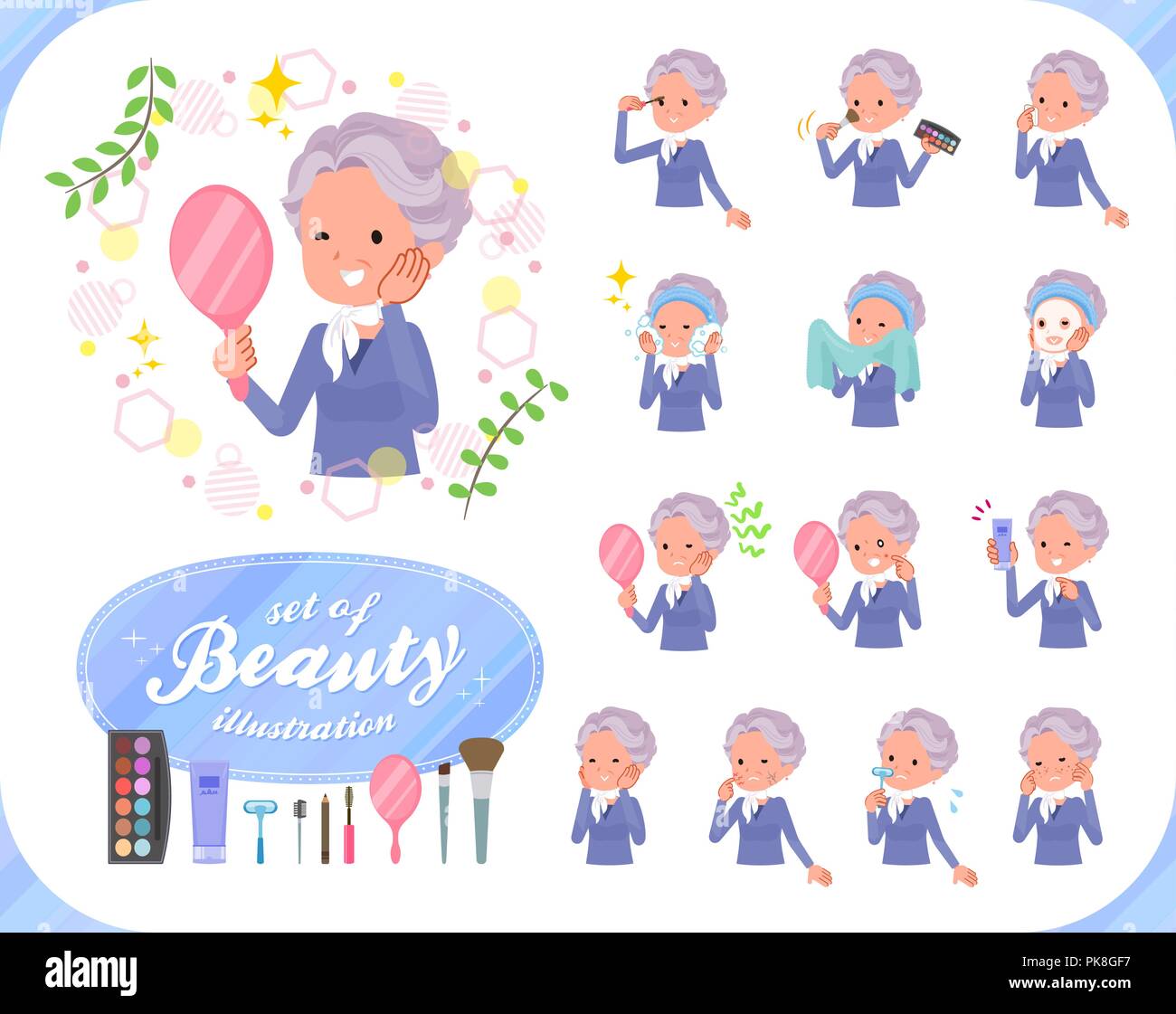 A set of old women on beauty.There are various actions such as skin ...