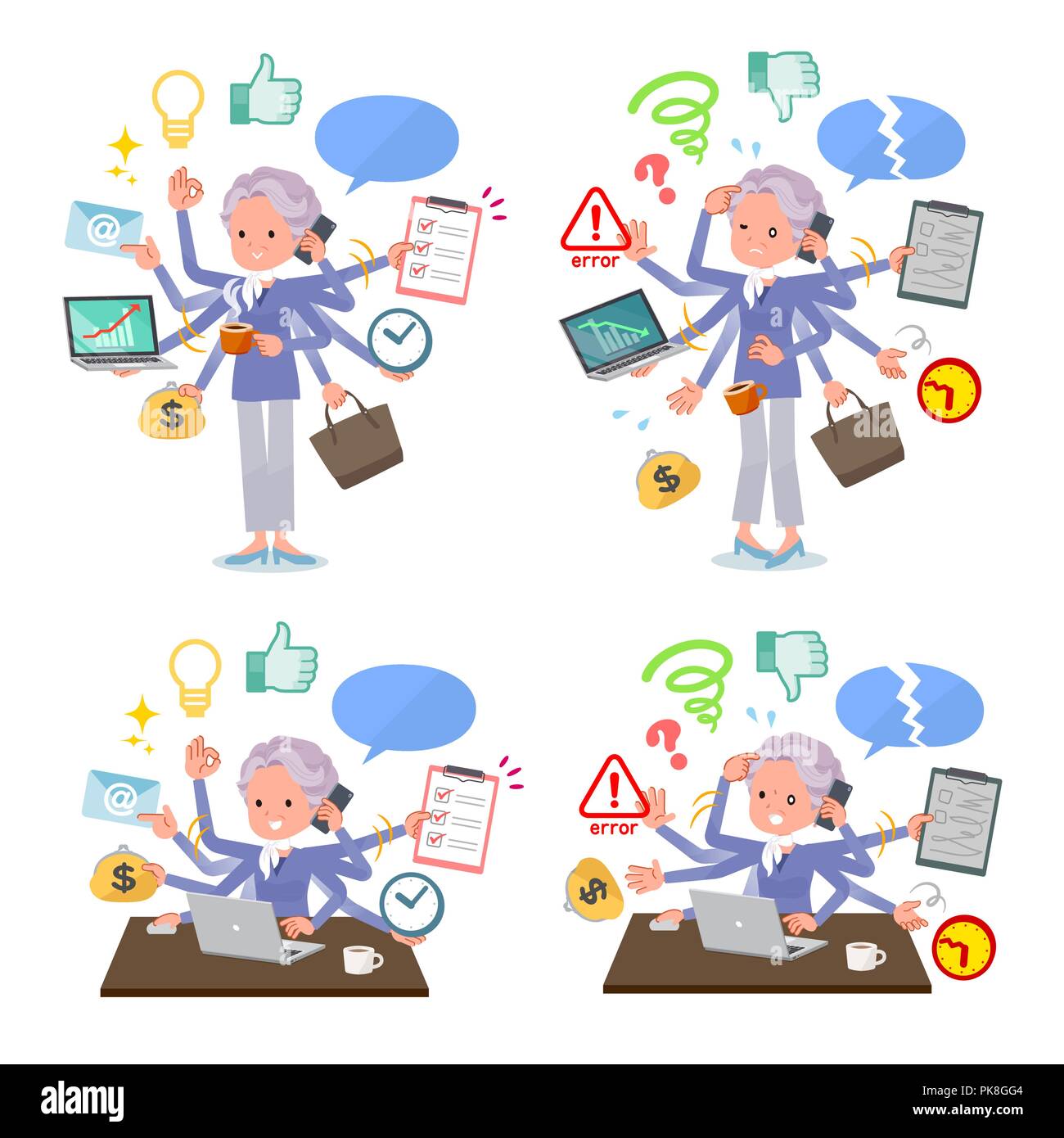 A set of old women who perform multitasking in the office.There are ...