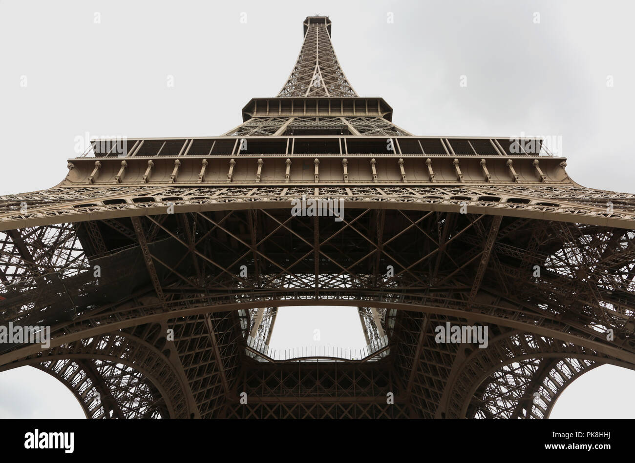 Great Eiffel tower from bottom in Paris France Stock Photo - Alamy