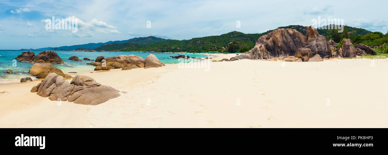 Beautiful white sand beach. Stones on a foreground. Landscape of ...