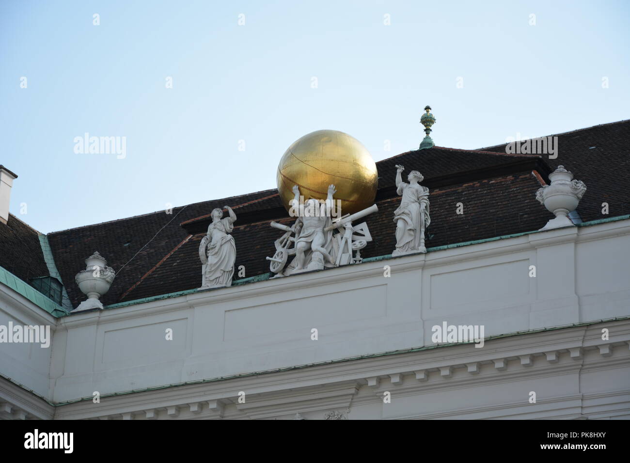 VIENNA, AUSTRIA - 20 AUGUST, 2018: Joseph statue and a part of Hofburg ...