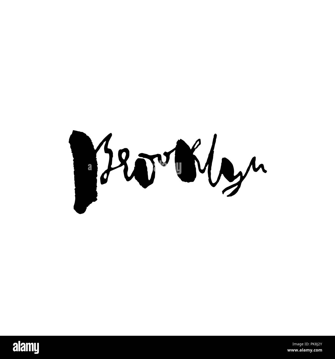 Brooklyn lettering. Hand drawn modern dry brush calligraphy. Isolated ...