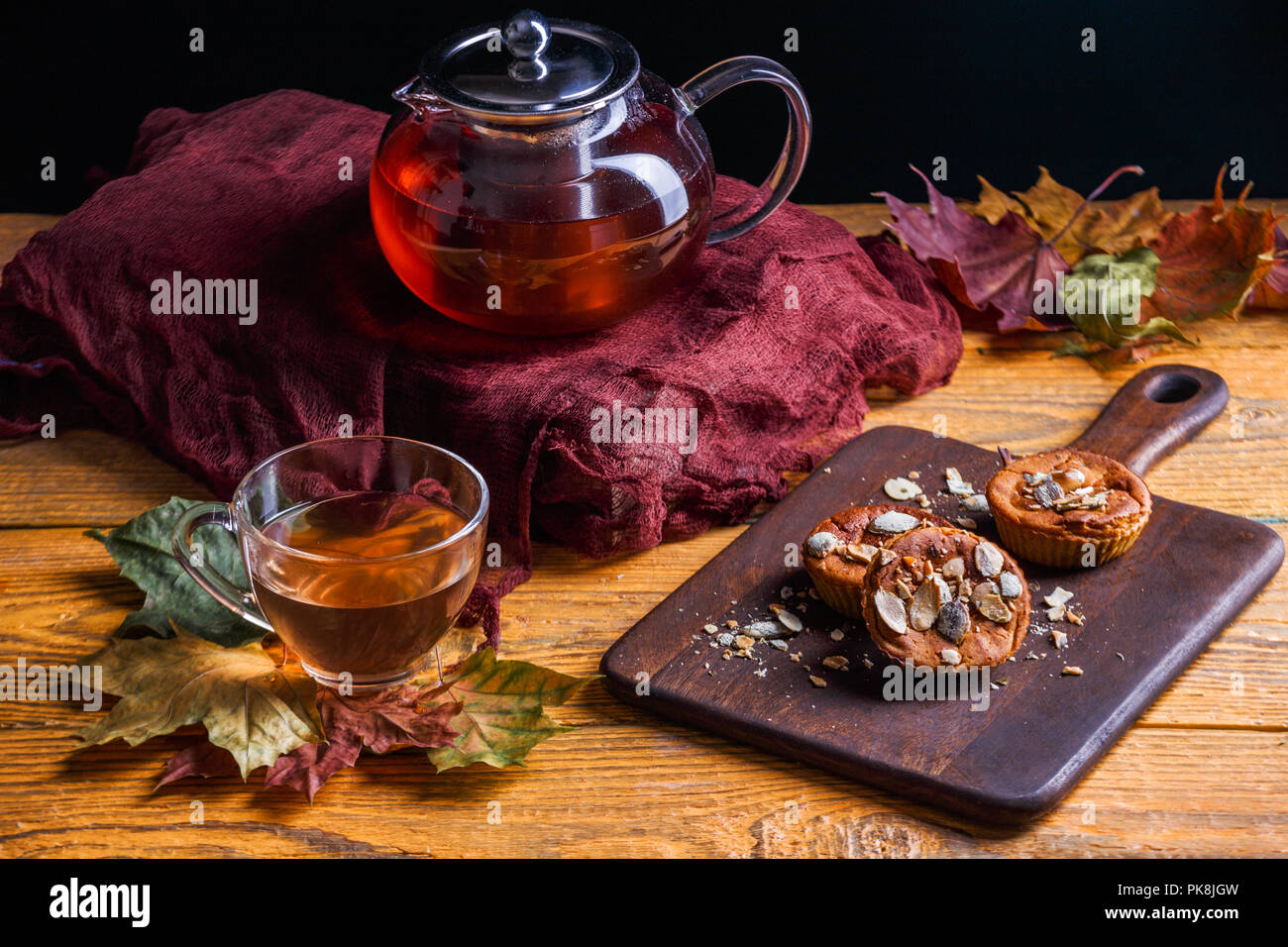 Image of cookies, maple leaves, tea Stock Photo - Alamy