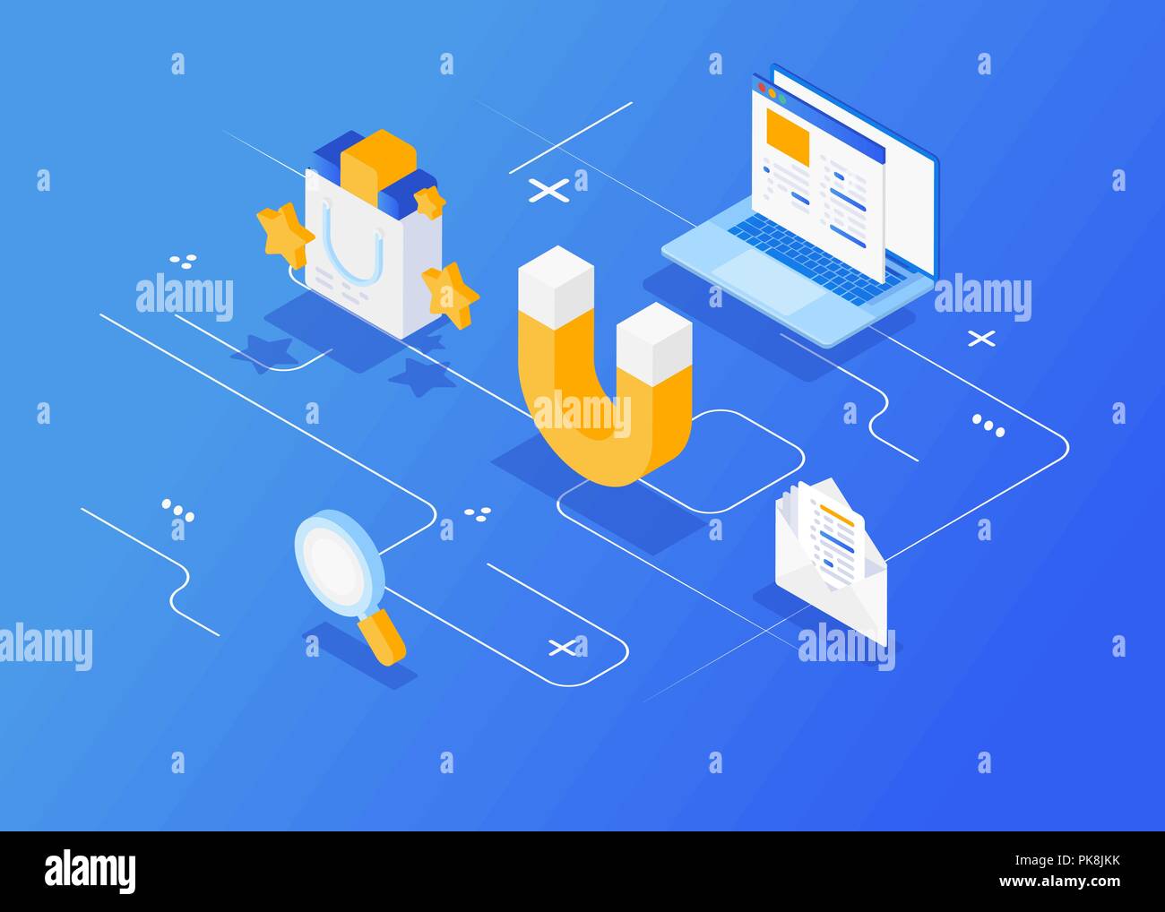 Attracting online customers. Digital inbound marketing Stock Vector ...
