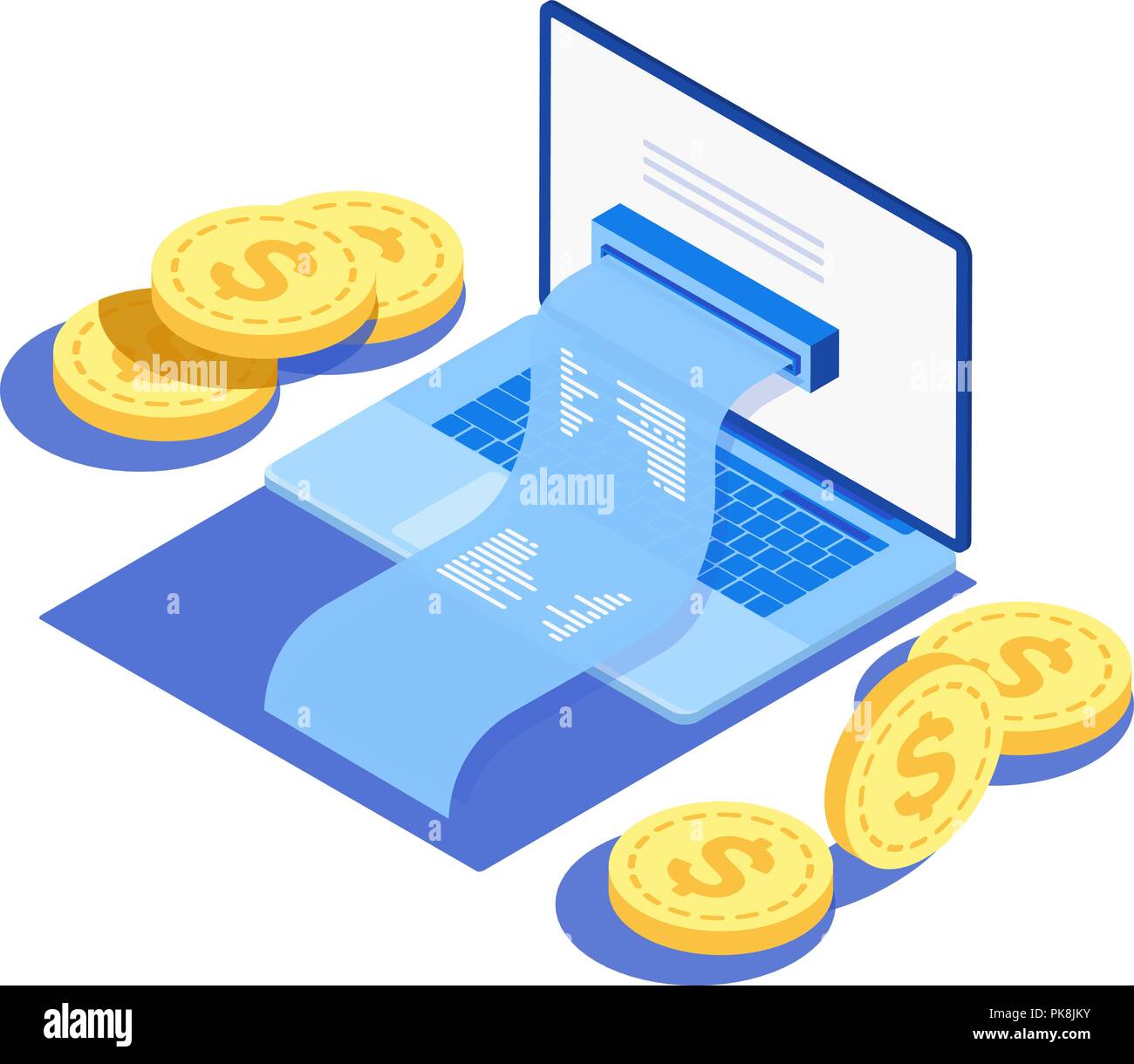 Concept of electronic bill and online bank, laptop with check tape ...