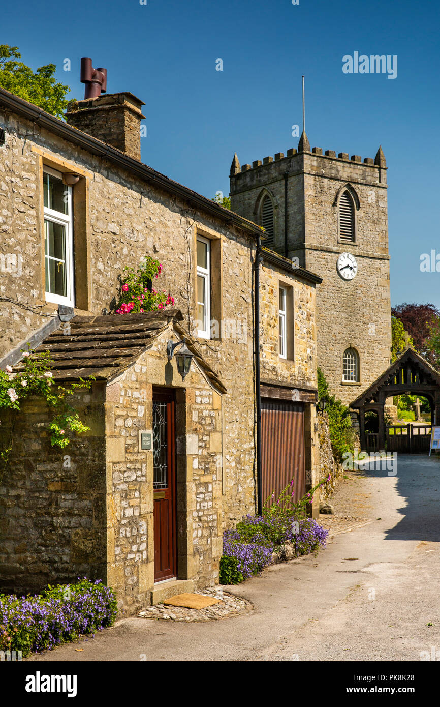 UK, Yorkshire, Wharfedale, Kettlewell, St Mary’s Church from stone ...