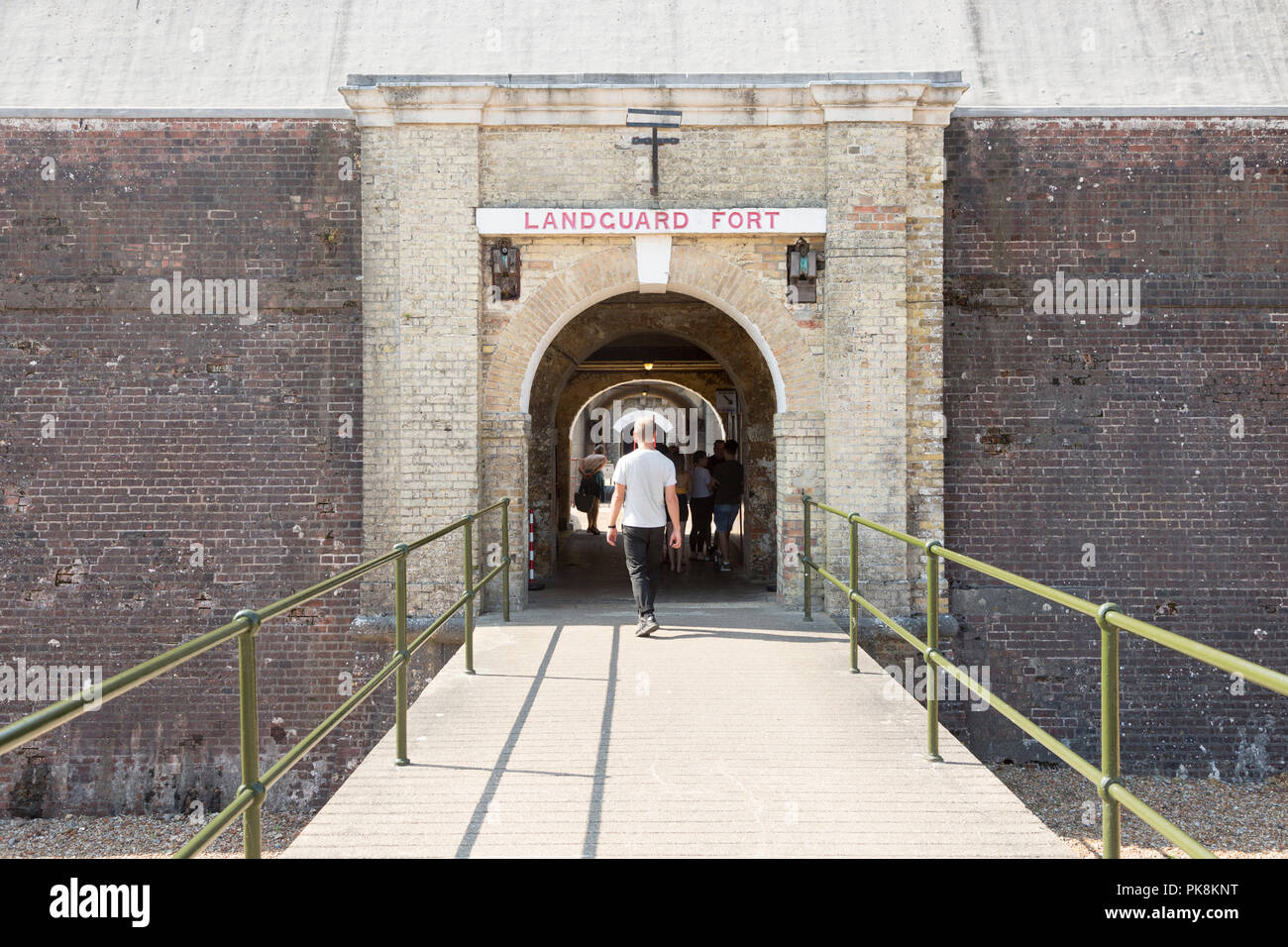 Open entrance with people visiting Landguard Fort, Felixstowe, Suffolk ...