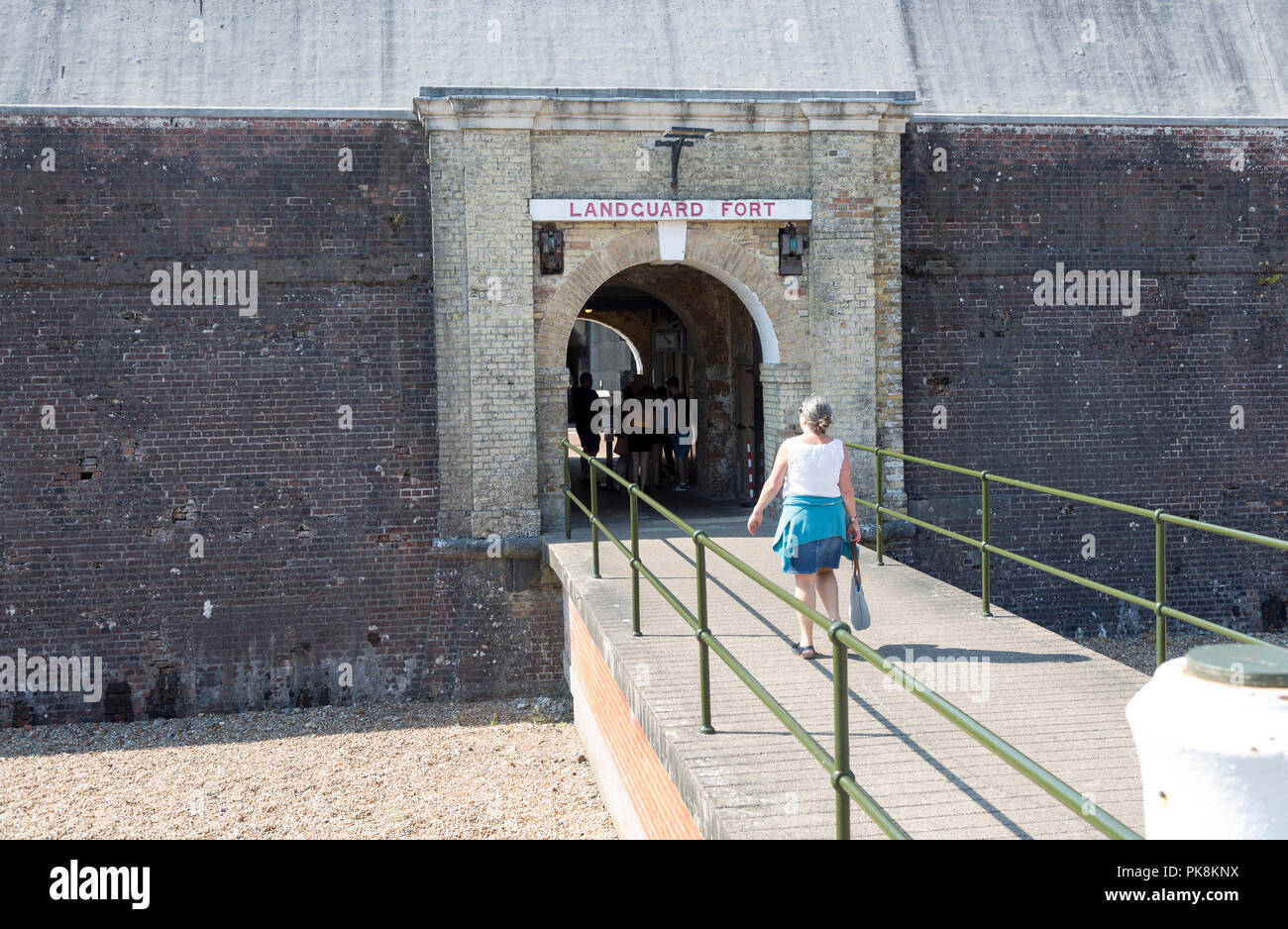 Open entrance with people visiting Landguard Fort, Felixstowe, Suffolk ...