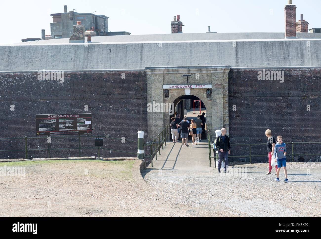 Open entrance with people visiting Landguard Fort, Felixstowe, Suffolk ...