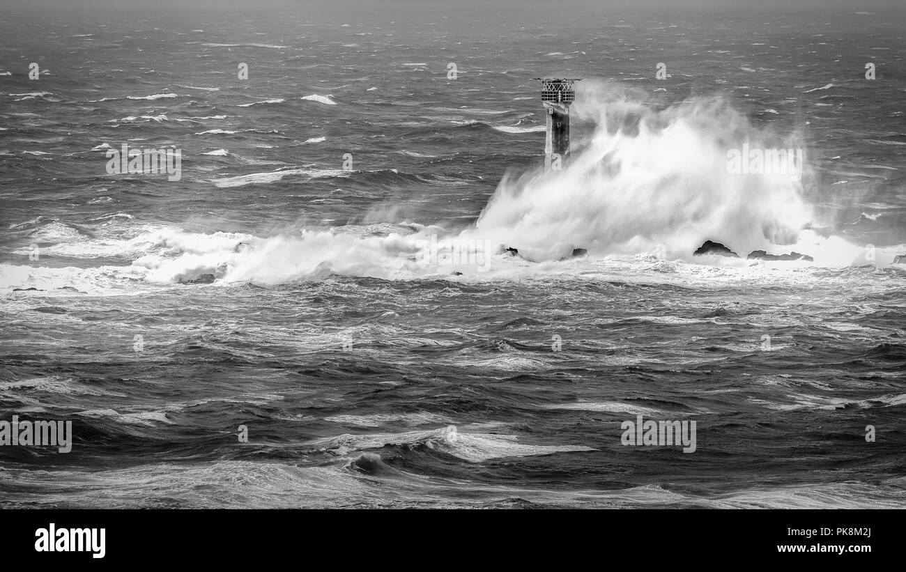 Storm Desmond, Longships Lighthouse, West Cornwall Stock Photo - Alamy