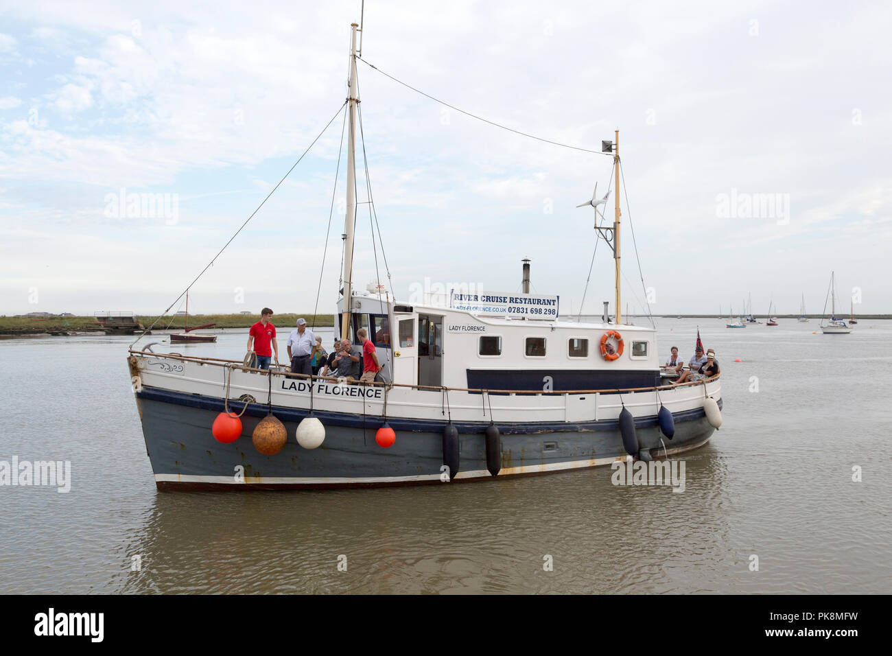 Lady Florence river cruise restaurant boat approaching quay, River Ore ...