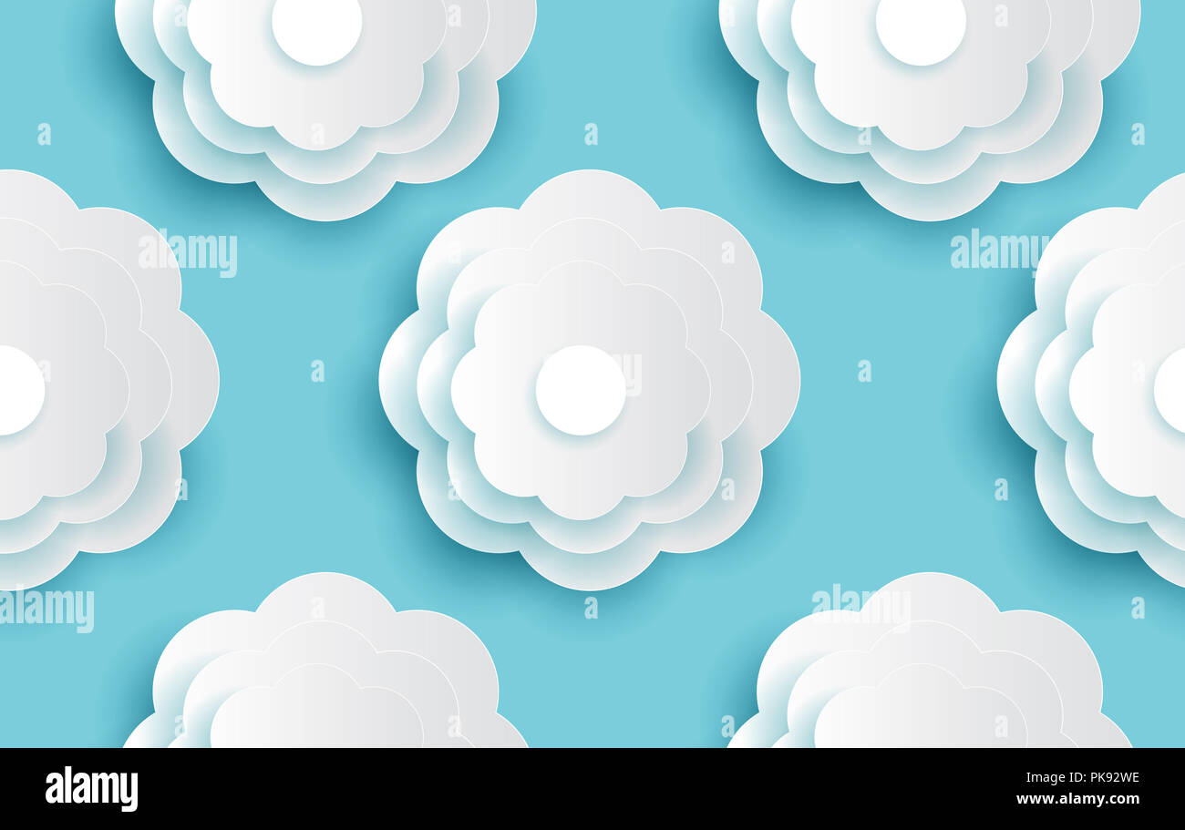 Decorative white round pattern flowers and paper cut style illustration ...