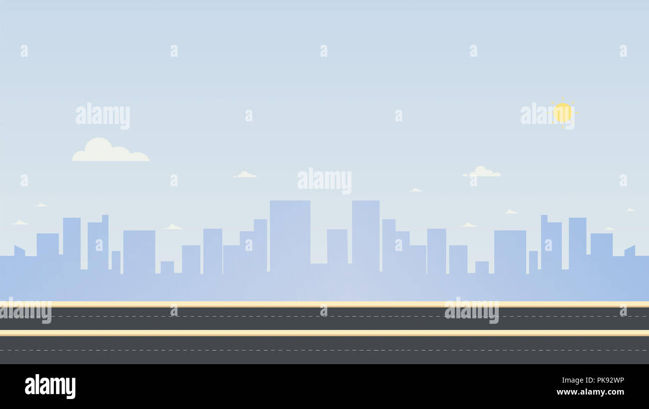 Cityscape with main street and sky background illustration. Urban ...