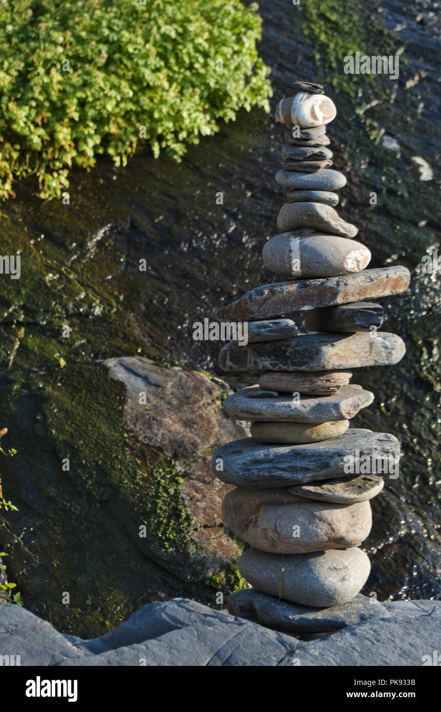 Pile of pebble stones and waterfall. Zen and Harmony themes Stock Photo ...