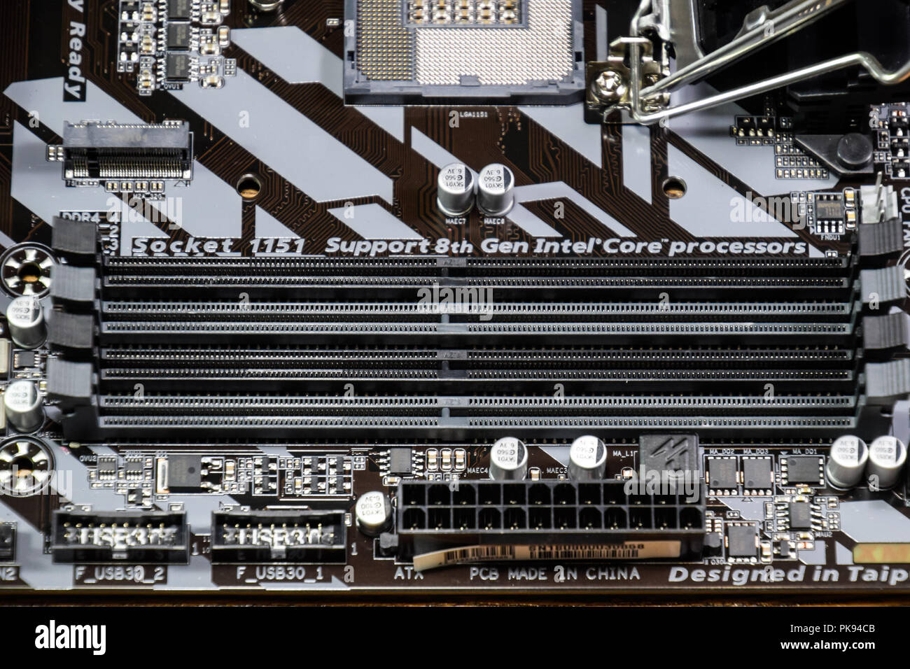Motherboard Gigabit for the processor Intel. Memory Slots Stock Photo ...