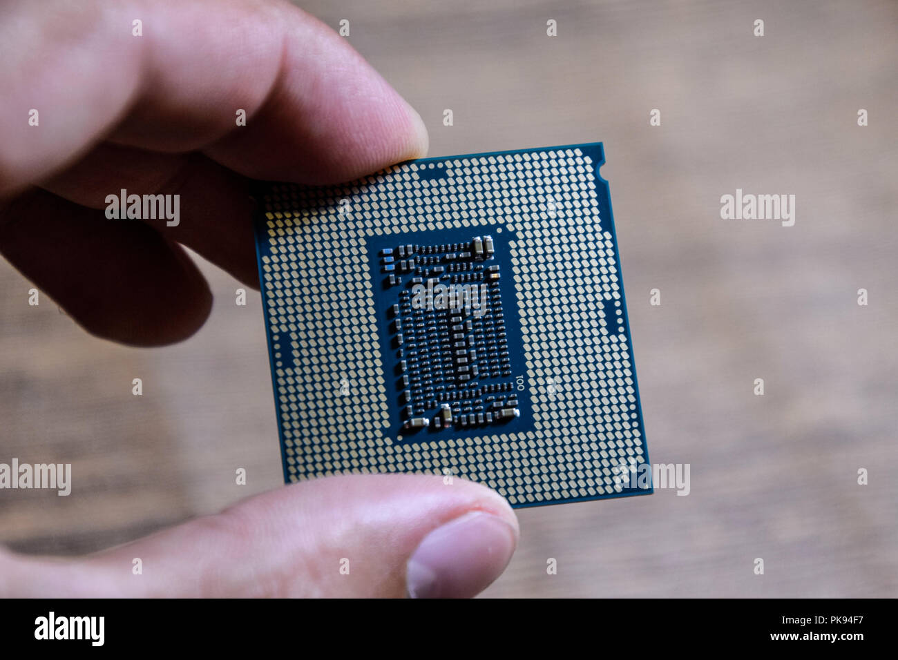 The processor is a desktop computer in hand. Inspect the CPU contacts ...