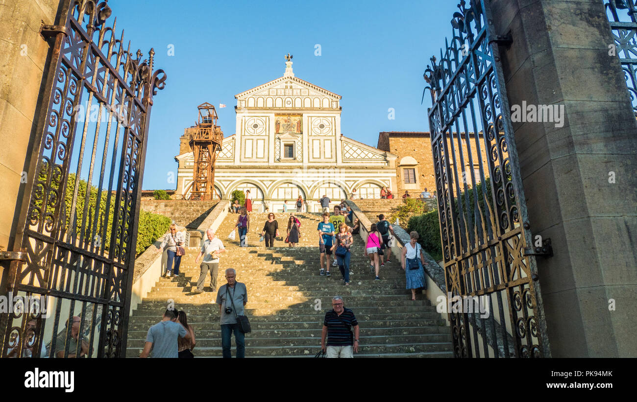 The Romanesque designed San Miniato al Monte basilica in Florence ...