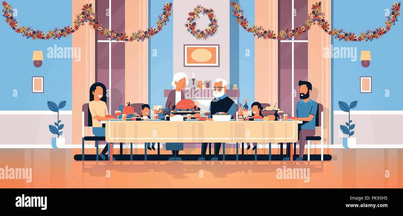 happy thanksgiving day multi generation family sitting table ...