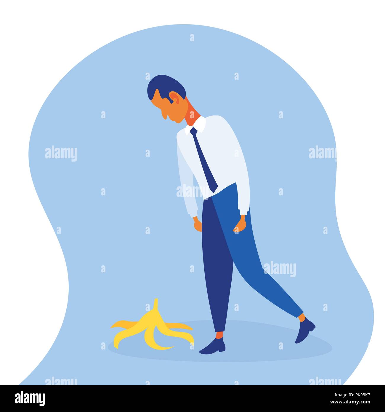 overworked business man stepping on banana skin peel work accident ...