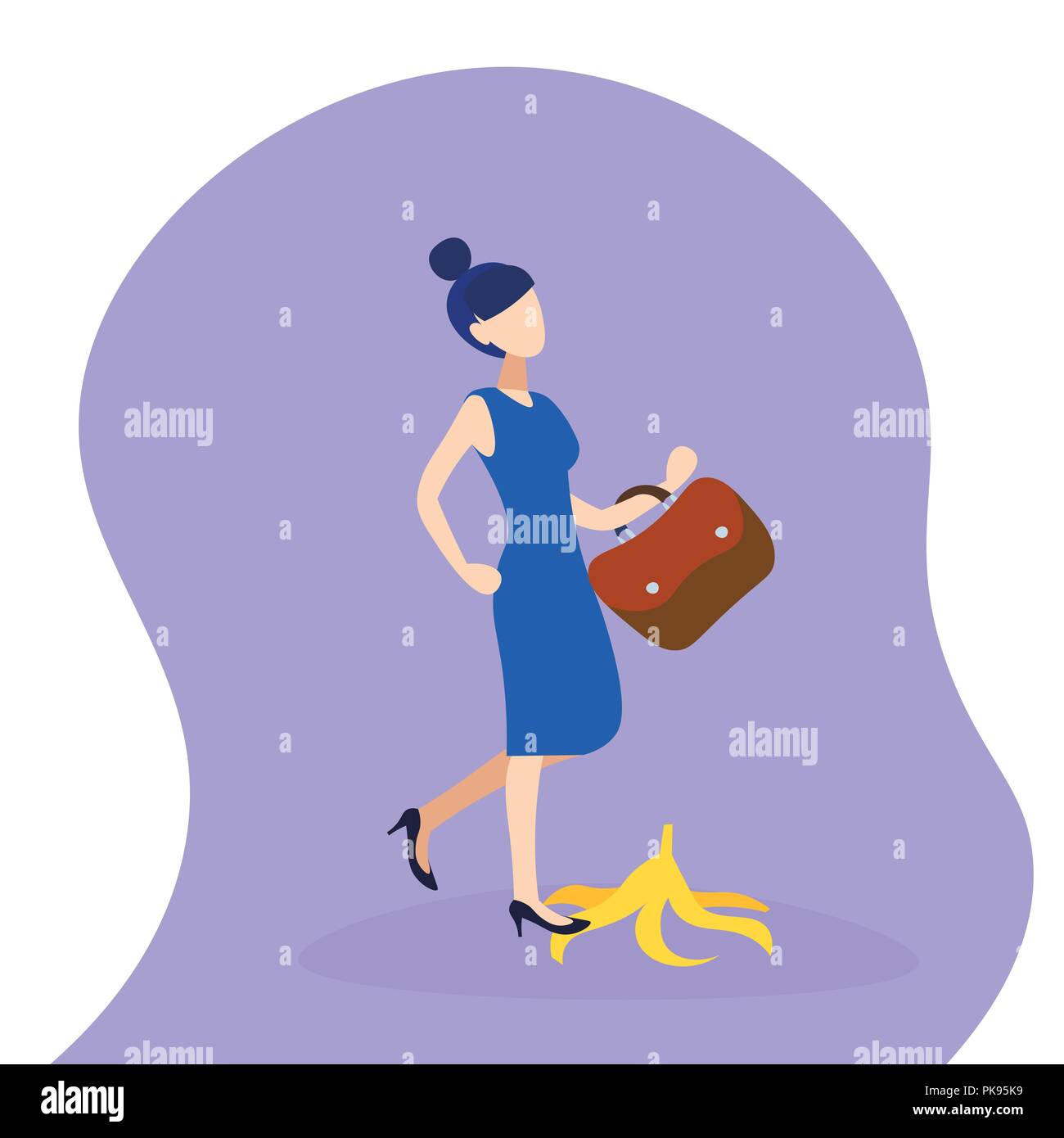 overworked business woman stepping on banana skin peel work accident ...