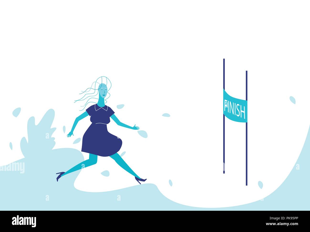 Businesswoman running cross finish line leadership concept business ...