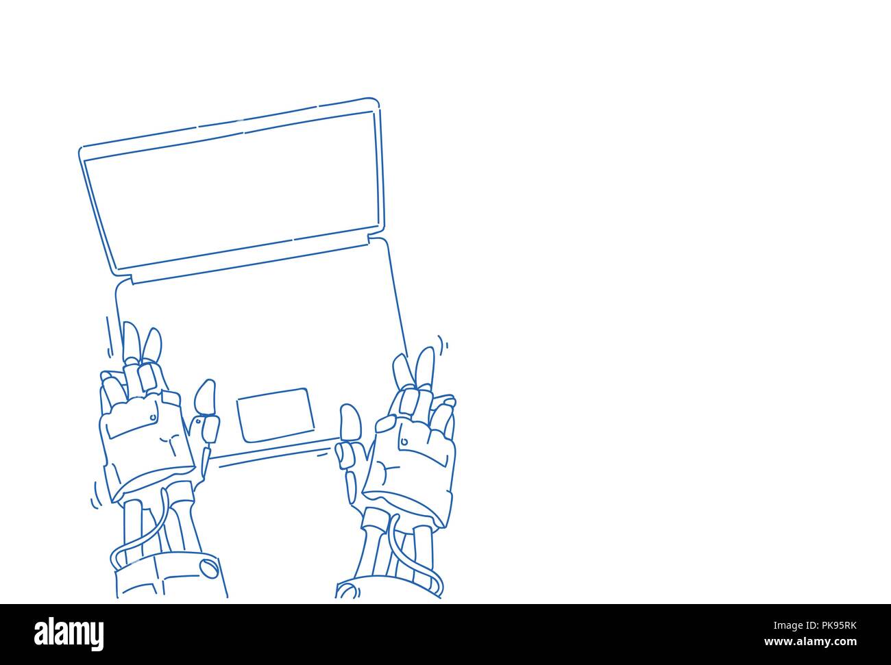 chat bot hands using laptop robot virtual assistance computer ...